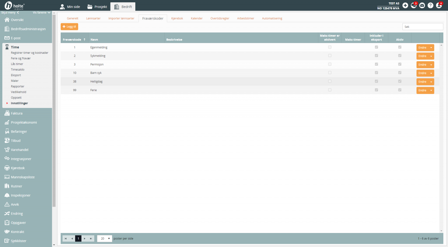 Innstillinger - lønn og fravær - Hjelpesenter | EG Holte